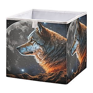 Vnurnrn Cube Storage Bins (Close Up Wolf Moon), Collapsible Storage Box with Support Board, Foldable Fabric Basket for Shelf Closet Cabinet 11.02×11.02×11.02 in