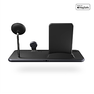 Zens 4-in-1 Magsafe Compatible Wireless Charging Station, Supports iOS 17 Standby Mode, for iPad, iPhones 12 and up, AirPods, and Apple Watch, Qi/MFI Certified, 45W Adapter Included, Black
