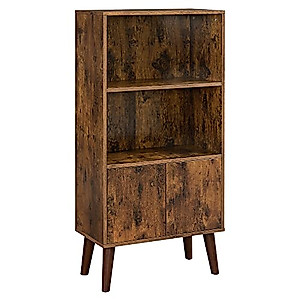 VASAGLE Bookcase, 2-Tier Retro Bookshelf with Doors, Storage Cabinet for Books, Photos, Decorations in Living Room, Office, Study, Mid-Century Style, Rustic Brown ULBC09BX