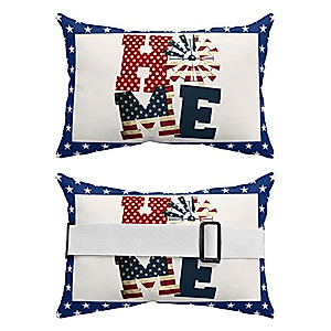 Recliner Head Pillow Ledge Loungers Chair Pillows with Insert Independence Day Farmhouse Home American Flag Lumbar Pillow with Adjustable Strap Outdoor Waterproof Patio Pillows for Beach Pool, 2 PCS