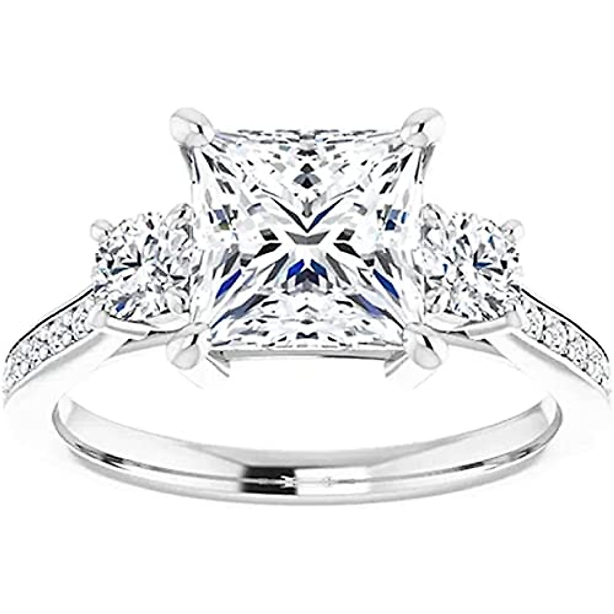 Moissanite World 3-Stone Moissanite Ring Princess 2.0CT, Moissanite Engagement Ring/Moissanite Wedding Ring/Bridal Ring Set 925 Sterling Silver Perfact for Gift Or As You Want (6)