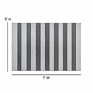 Flash Furniture Melissa Indoor/Outdoor Area Rug - Grey & White - Cabana Striped - 5' x 7' - Stain Resistant