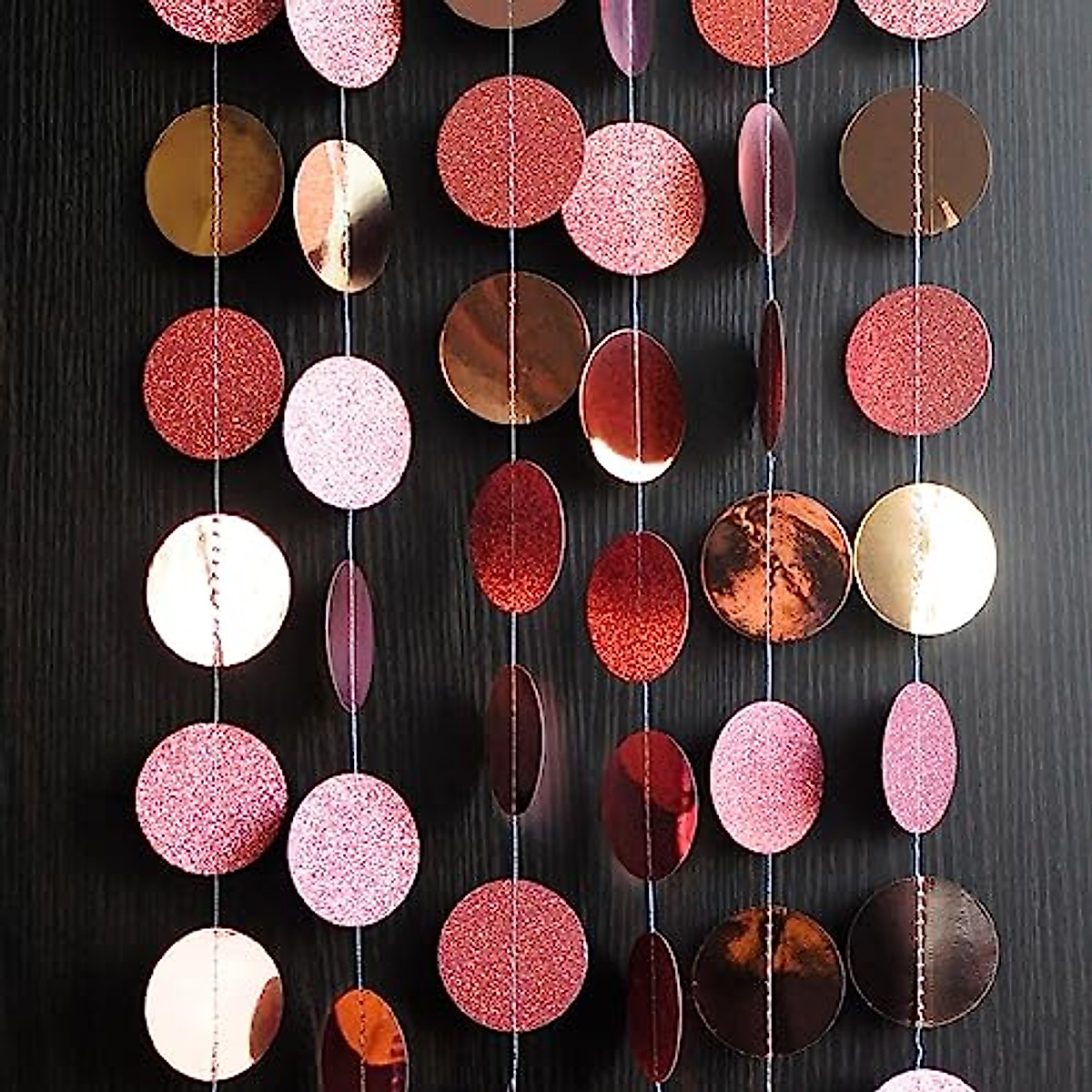 ccHuDE 4 Pcs Circle Dots Garland Glitter Hanging Garland Party Decor Banner Backdrop Circle Streamers Party Decorations for Birthday Wedding Christmas Rose Gold