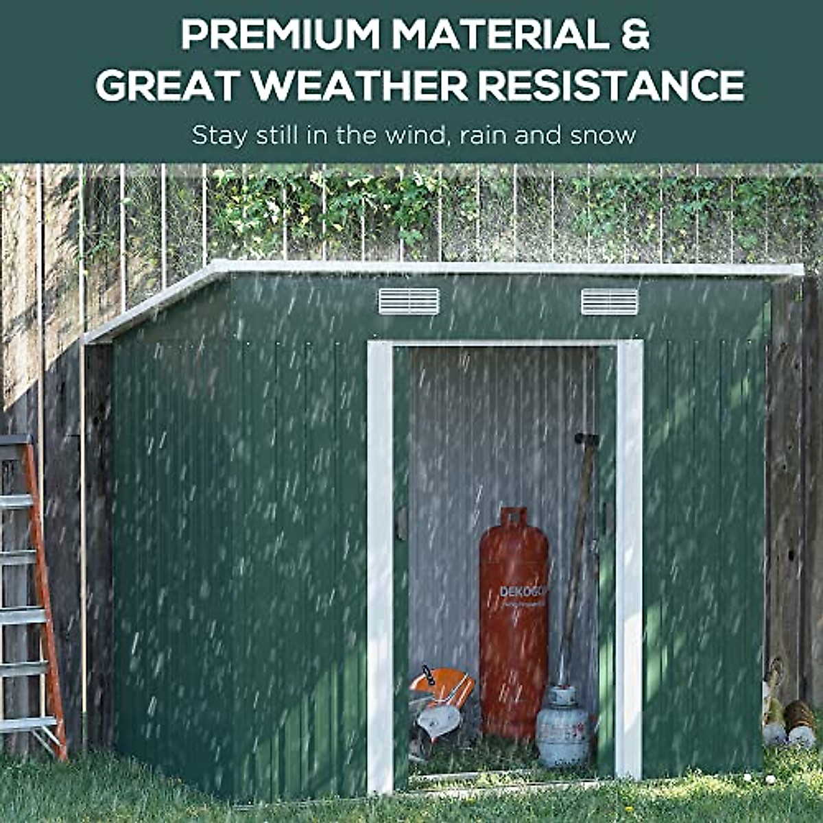 Outsunny 7' x 4' Metal Outdoor Storage Shed, Garden Tool House & Organizer with Floor Foundation, Vents and 2 Lockable Easy Sliding Doors, for Backyard, Garden, Patio, Lawn, Dark Green