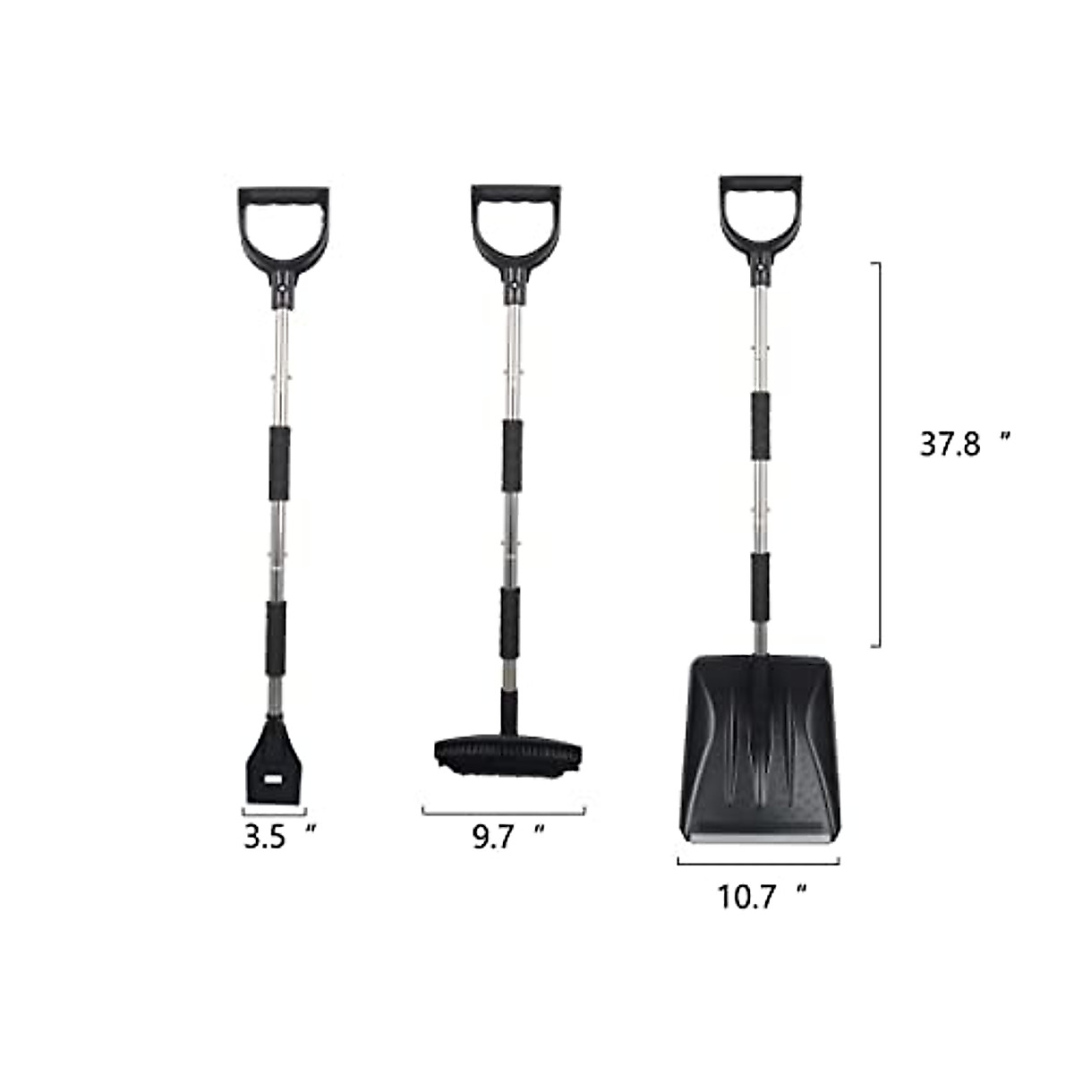 3-in-1 Snow Shovel with Ice Scraper & Snow Brush, Multifunctional Emergency Snow Shovel Kit, 3 Piece Portable Snow Shovel Removal Kit for Car and Truck, Camping and Outdoor Activities