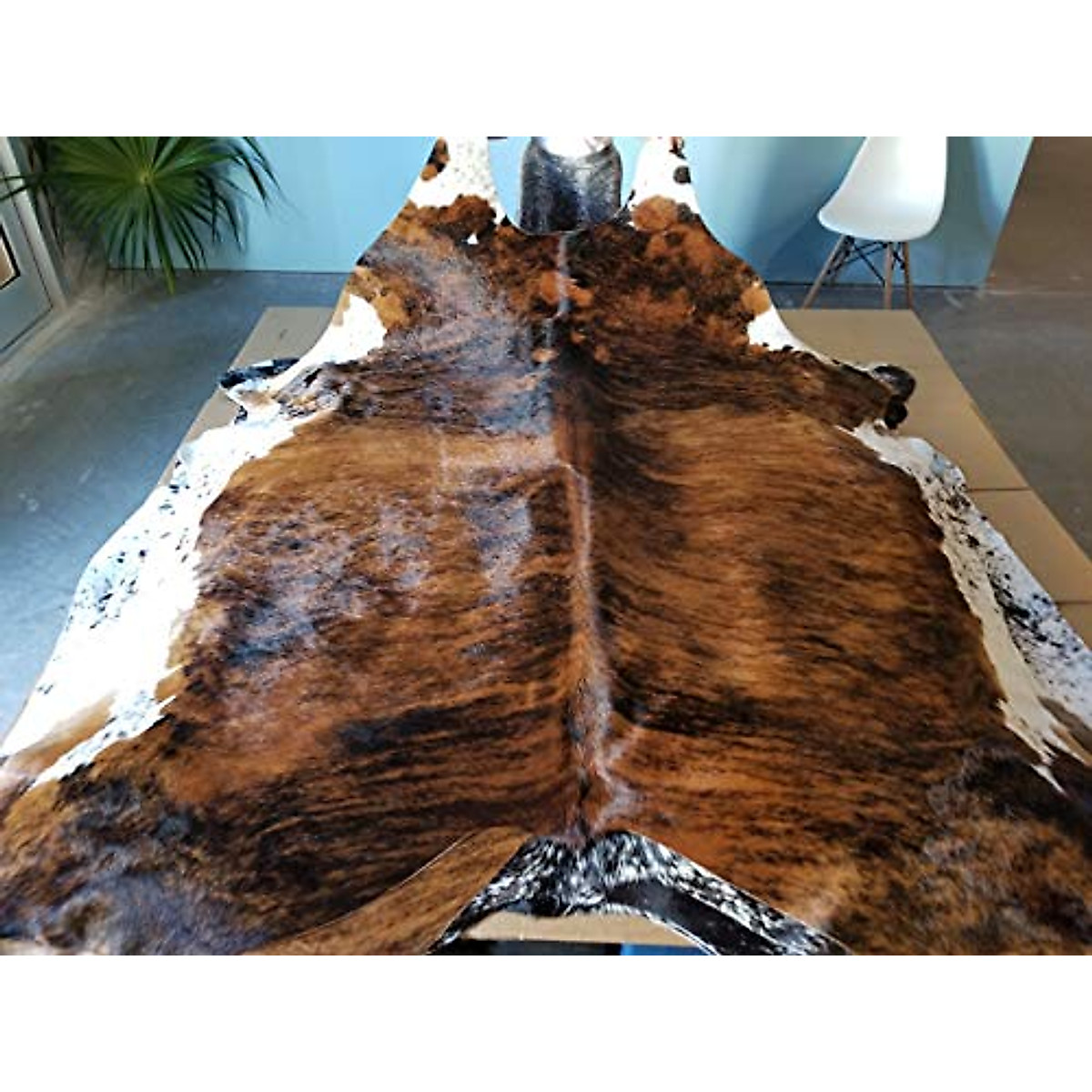 ecowhides | Genuine Cowhide Rug, Cowskin, Brindle White Belly, Western Home Decor, Premium Quality, Living Room Accessories, (X-Large) 7 x 6 ft