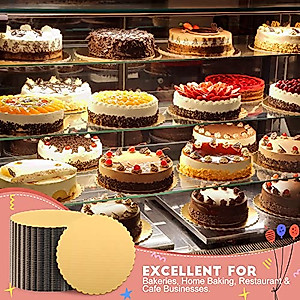 100 Pack Gold Cake Board Round Cake Circle Base Boards Disposable Cake Plate Scalloped Bases Round Coated Cake Boards Circle Cake Trays Cake Base Boards for Cake Dessert Party Supplies (8 Inch)