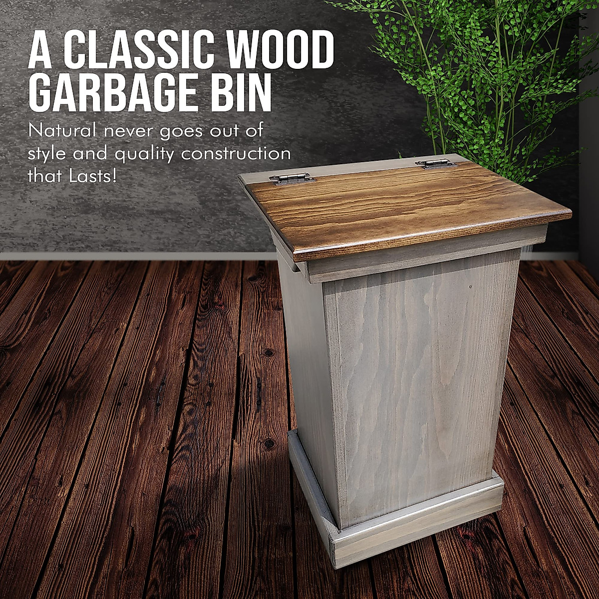 Peaceful Classics Wood Garbage Bin Cabinet - Wooden Trash Can w/Hidden Design, Stylish Kitchen Garbage Can, Amish Made Cabinet Hidden Trash Can, Handmade Waste Bin Cabinet Storage (Pewter)