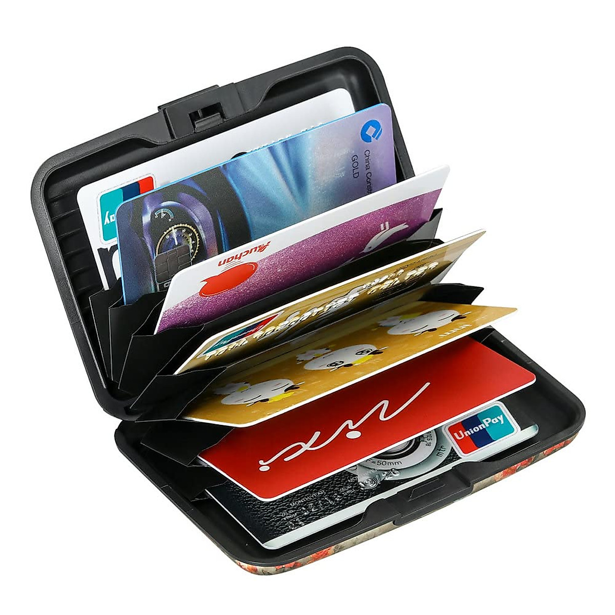 ELFISH Mini RFID Aluminum Wallet Credit Cards Holder Business Card Case Metal ID Case for Men Women（Flower Shadows