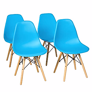 Nightcore DSW Dining Chairs Set, Modern Style Dining Chair, Pre Assembled Side Chairs with PP Seat and Beech Wood Legs, Mid Century Dining Chairs for Kitchen, Bedroom, Living Room (4, Blue)