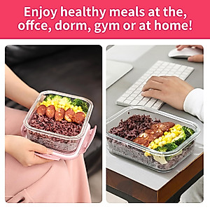 Ansukow Glass Food Storage Containers Set with Lids Meal Prep Containers Reusable for Dishwasher/Microwave/Oven/Freezer,10PCS(10 lids & 10 Containers)-PINK