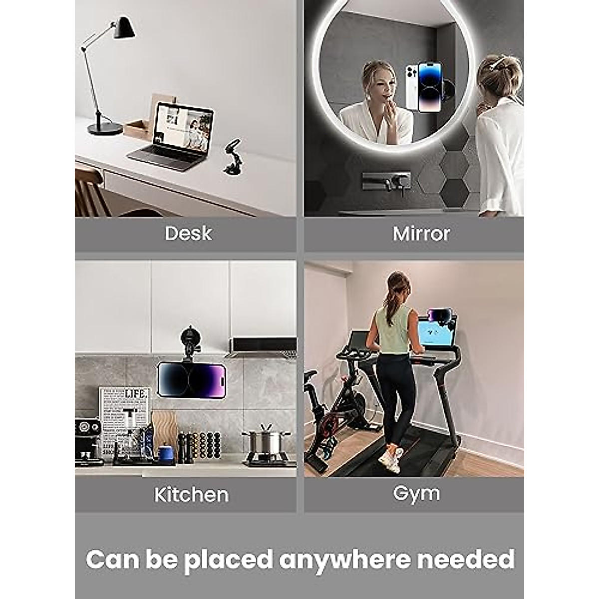 Karmus Magnetic Shower Phone Holder, Dual 360° Adjustable Suction Cup Cell Phone Mount for Bathroom Mirror Kitchen Gym Desk Wall Windshield, Phone Stand for iPhone 14 13 12, Magsafe, All Mobile