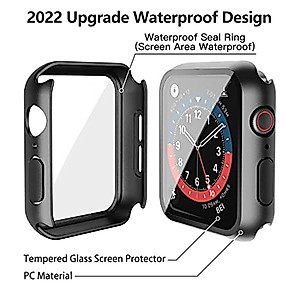 Misxi 2 Pack Waterproof Black Hard Case with Tempered Glass Compatible with Apple Watch Series 6 SE Series 5 Series 4 40mm, Ultra-Thin Durable Protective Cover for iWatch Screen Protector