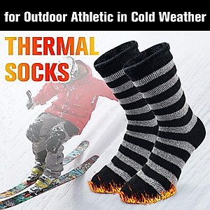Busy Socks Winter Warm Thermal Socks for Men Women Extra Thick Insulated Heated Crew Boot Socks for Extreme Cold Weather, Large, 1 Pair Dark Grey Striped