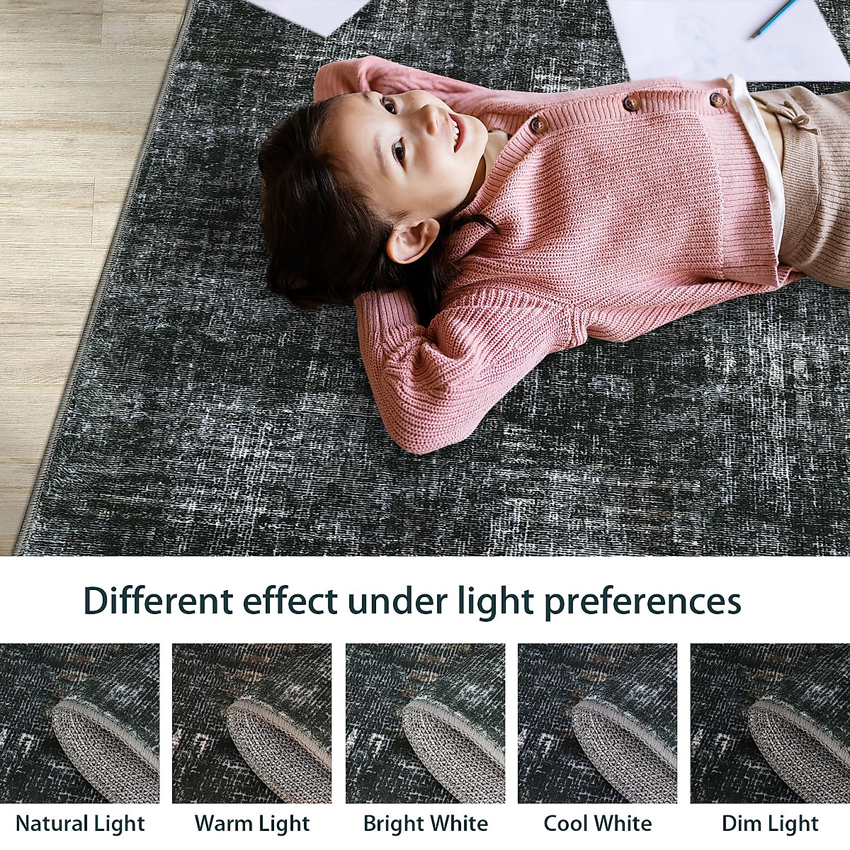 LUXLOOM Washable Area Rug 5x7 Rug for Living Room Bedroom Rug Modern Abstract Rug Farmhouse Non Slip Throw Rugs Soft Low Pile Foldable Thin Stain Resistant Carpet for Office Dining Room 5'x7' Black