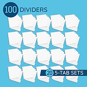 Blue Summit Supplies 3 Ring Binder Dividers with Reinforced Edge, 1/5 Cut Tabs, Letter Size, 3 Hole Punch Section Index Dividers for Binders, White, 100 Page Divider Pack