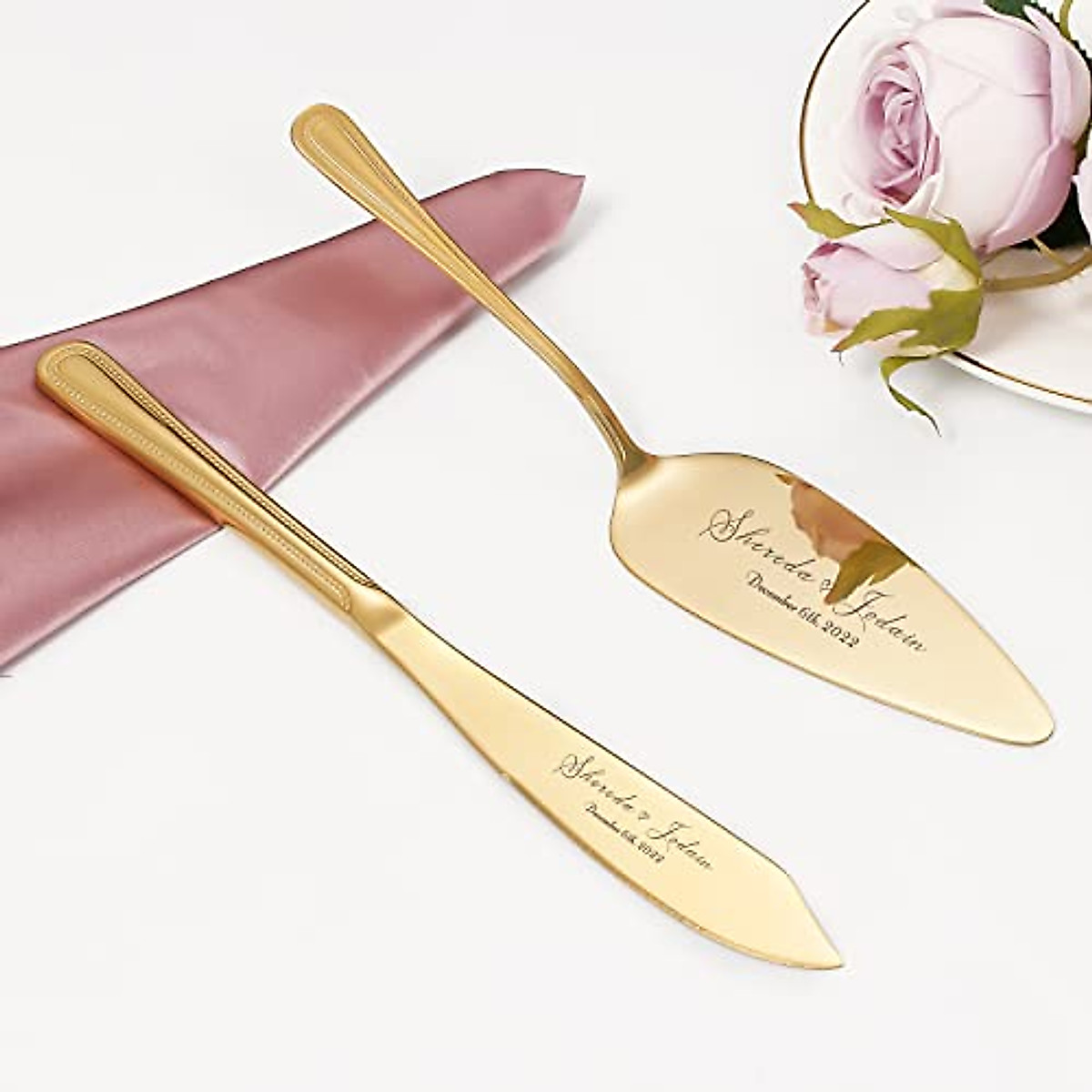 Cake Cutting Set for Wedding, Personalized Wedding Cake Knife and Server Set, Vintage Engraved 2-Piece Pie Cake Cutter Serving Set, Custom Bridal Anniversary Birthday Quinceañera Gift