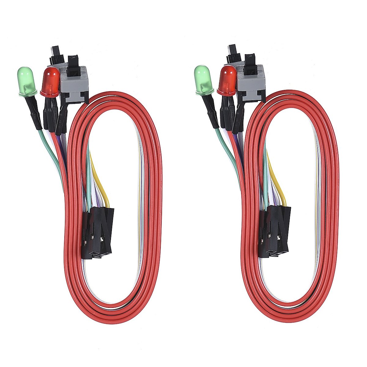 Warmstor 2 Pack Desktop Computer Case Motherboard On/Off/Reset/HDD Switch Power Cord PC Power Button Switch Power SW Cable ATX Case Front Bezel Wire with Red Green LED Indicator Light 2-Pin 27-inch