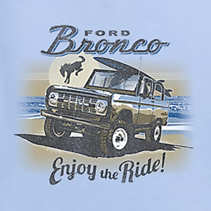 Classic Vintage Ford Bronco Enjoy The Ride Cars and Trucks Womens Graphic T-Shirt, Light Blue, Large