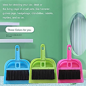 SEIS 3 Pack Hamster Mini Dustpan and Broom Set Guinea Pig Classical Besom Chinchillas Sweeper Cavy Cage Clean Hedgehogs Scooper for Small Animal (Blue)