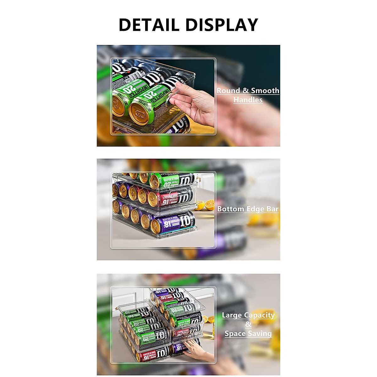 Xicennego 2-Tier Large Stackable Soda Can Organizer for Refrigerator - For Tall Cans of 500ml/17oz - Fridge Can Organizer Dispenser, Beverage Can Holder for Refrigerator, Pantry, Cupboard