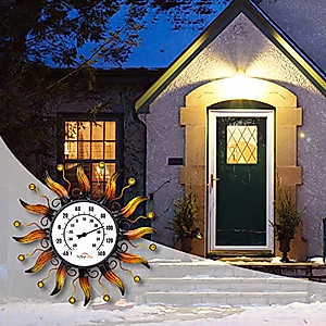 VEWOGARDEN 13.5" Sun Outdoor Digital Thermometer, No Battery Needed Metal Thermometer Decor for Patio, Living Room, Greenhouse