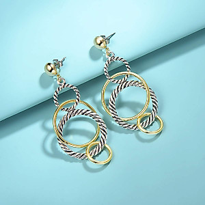 UNY Dangle Earring Designer Brand Inspired Jewelry Multi Hoops Twisted Cable Wire 2 Tone Christmas Gift (Multi Hoops)