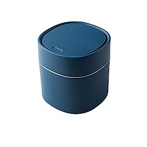 Jkhome Plastic Tiny Waste Bin, Desktop Mini Trash Can, Small Paper Basket for Desk Car Office Kitchen, 2 L / 0.53 Gal (Blue, 2 L - Pressed Lid)