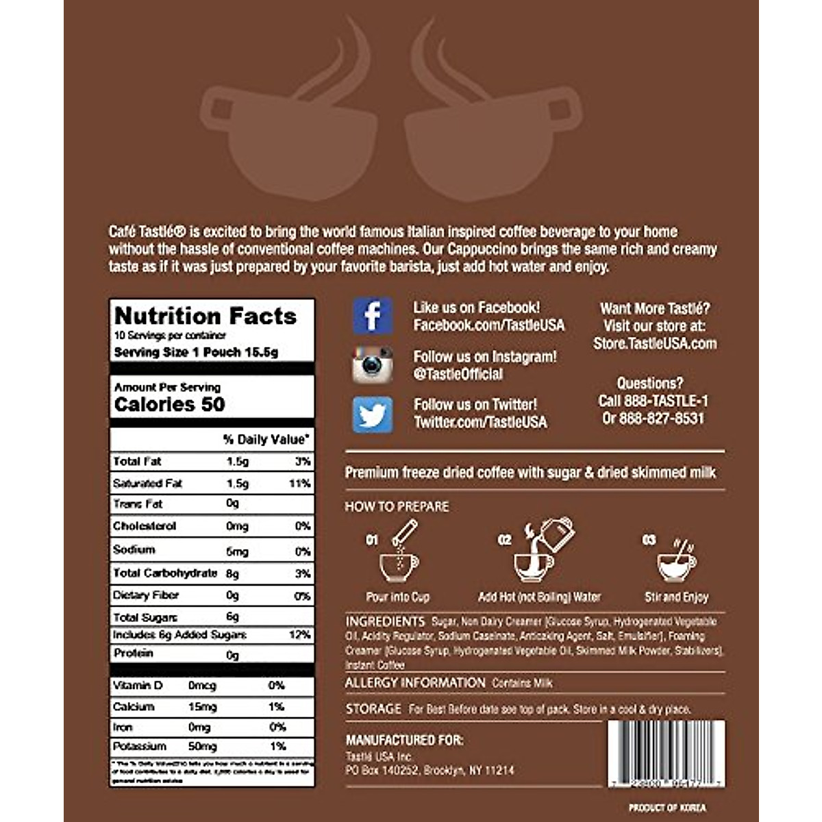 Cafe Tastle Single Serve Coffee, Cappuccino, 120 Count