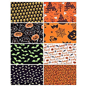 KIPETTO Halloween Cotton Fabric 16Pcs Squares Printed Patchwork Fabric for DIY Sewing Scrapbooking Quilting Masks, 9.8" x 9.8"