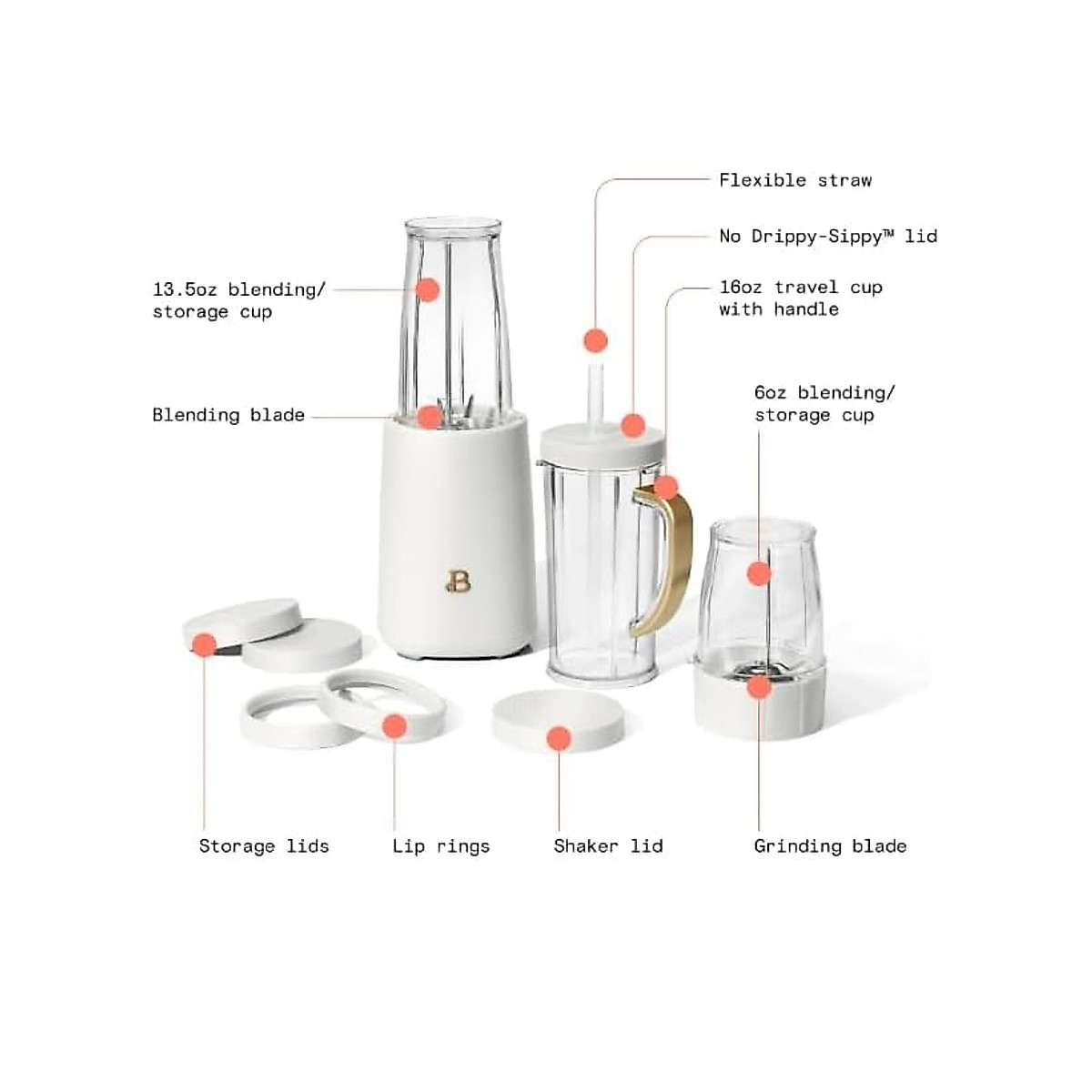 GenericBeautiful Personal Blender Set with 12 Pieces, 240 W, White Icing by Drew Barrymore