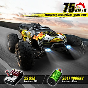 Mukola Brushless RC Cars for Adults Boys, Max 75 KPH Fast RC Truck, 4WD All Terrain Remote Control Car with 60 Min Runtime, 1:16 Offroad RC Monster Truck with Metal Parts & 3 Batteries