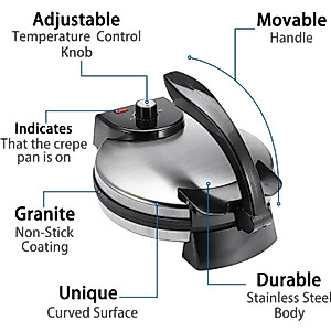 Electric Roti Maker Electric Tortilla Maker 10 Inch Electric Automatic Chapati Maker Stainless Steel Non-Stick Electric Tortilla Press with Removable Handle Can Make Chapati, Tortilla, Roti