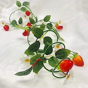 Sezrgiu Artificial Strawberry Flower Plant Vine Strawberry White Flowers Garland for Valentine's, Wedding Birthday Garden Festival Indoor Decor (Strawberry Vine)