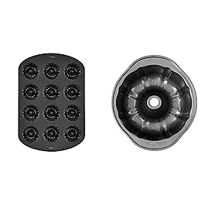 Wilton Non-Stick Mini Fluted Tube Pan, 12-Cavity, Steel, Multi-Cavity Mini Cake Pan, Black & Perfect Results Premium Non-Stick 9-Inch Fluted Tube Pan