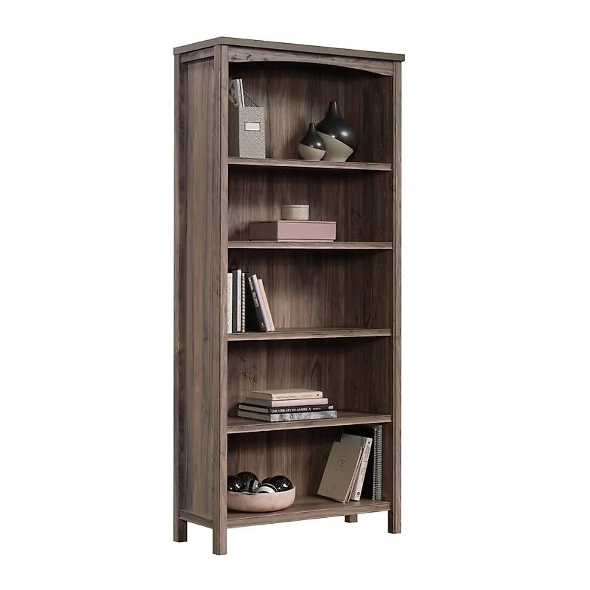 Worksense by Sauder Woodburn 5-Shelf Display Bookcase in Washed Walnut, Washed Walnut Finish