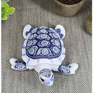 Ebros Terracotta Blue and White Feng Shui Celestial Sea Turtle Statue 4.5" Wide Talisman of Stability and Fortune Lucky Tortoise Figurine Decorative Zen Turtles Tortoises