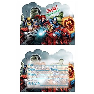 NINIMBLE 20pcs Superhero Birthday Party Invitations,Superhero Invitations Birthday Party Supplies Decoration (Invitations4)