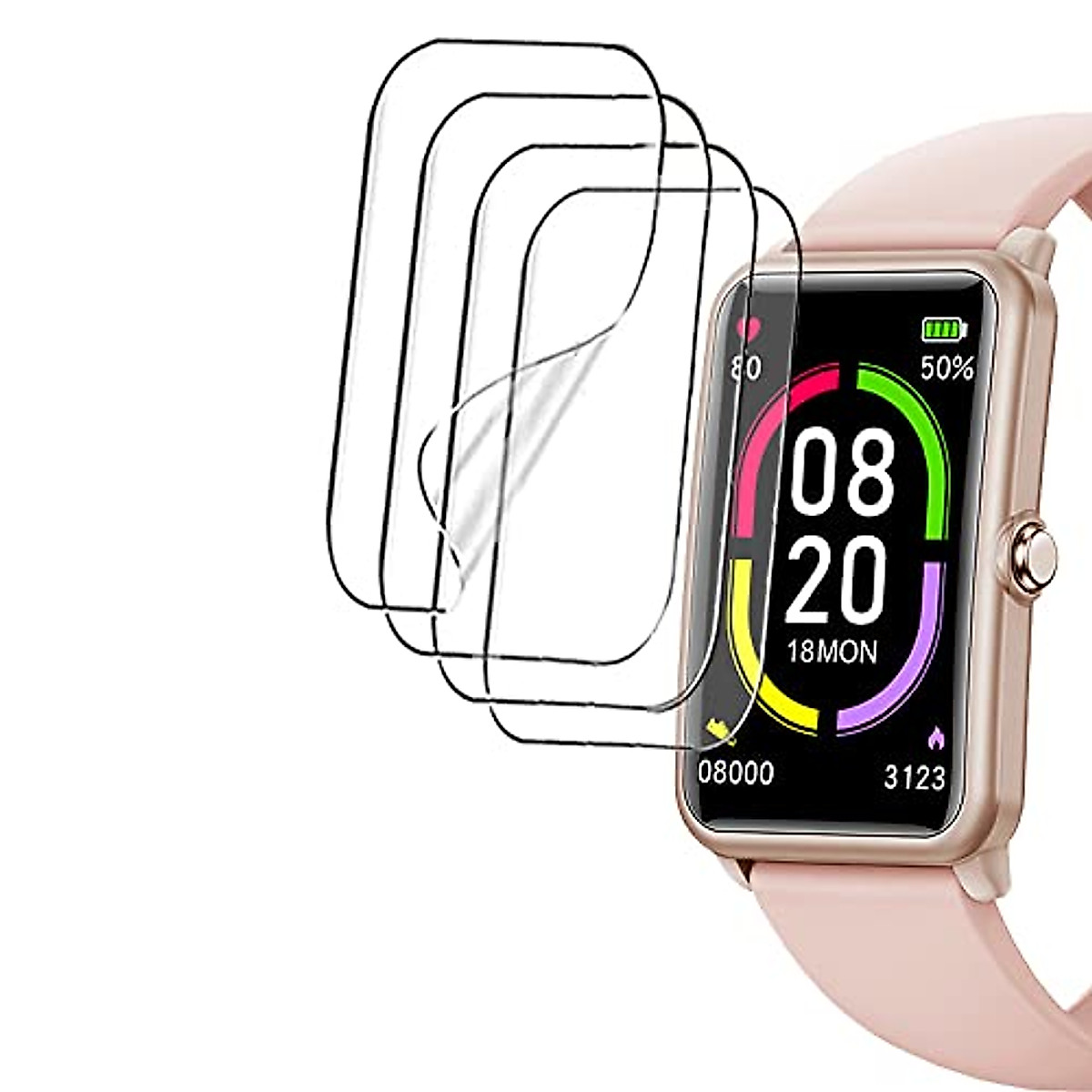 smaate Soft Screen Protector for H86, Compatible with MOREPRO, FITVII Fitcloud Pro H86 1.57inch Smartwatch for Women, 4-Pack, TPU, Square, Bubble Self-healing, Full Coverage, Anti-scratch