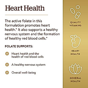 Solgar Folate 1000 mcg, 120 Tablets - 1000 mcg Bio-active Metafolin - Heart Health - Vegan, Gluten Free, Dairy Free, Kosher - 120 Servings
