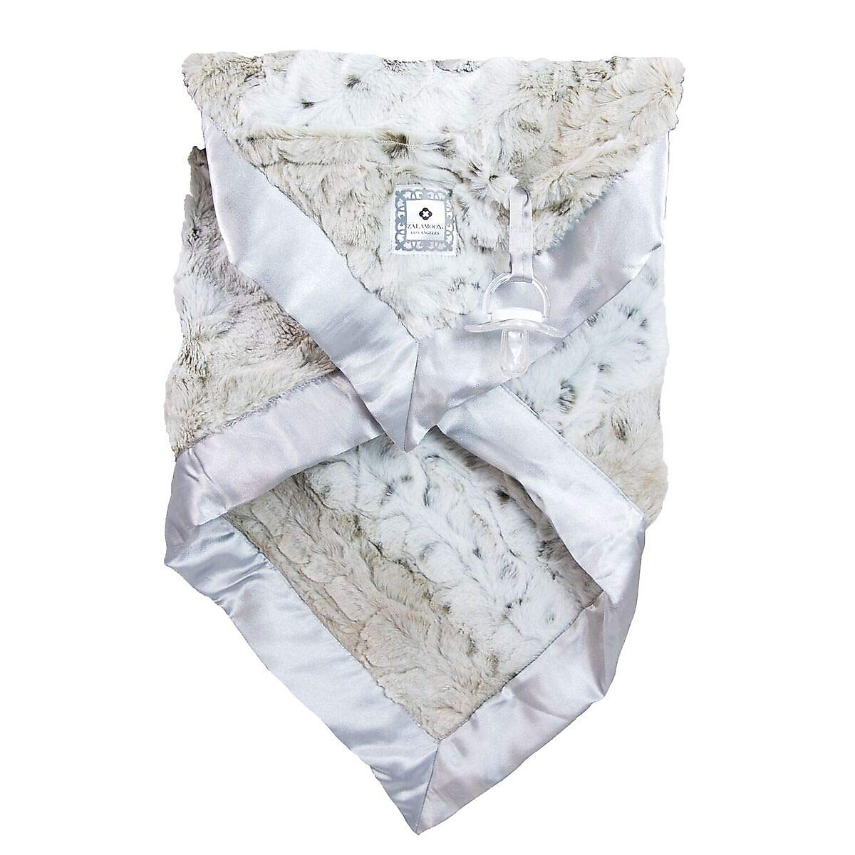 ZALA MOON Zalamoon Luxie Pocket Plush Baby Toddler Security Blanket with Pacifier Strap and Corner Pocket (Snow Leopard) - No More Lost Binkies