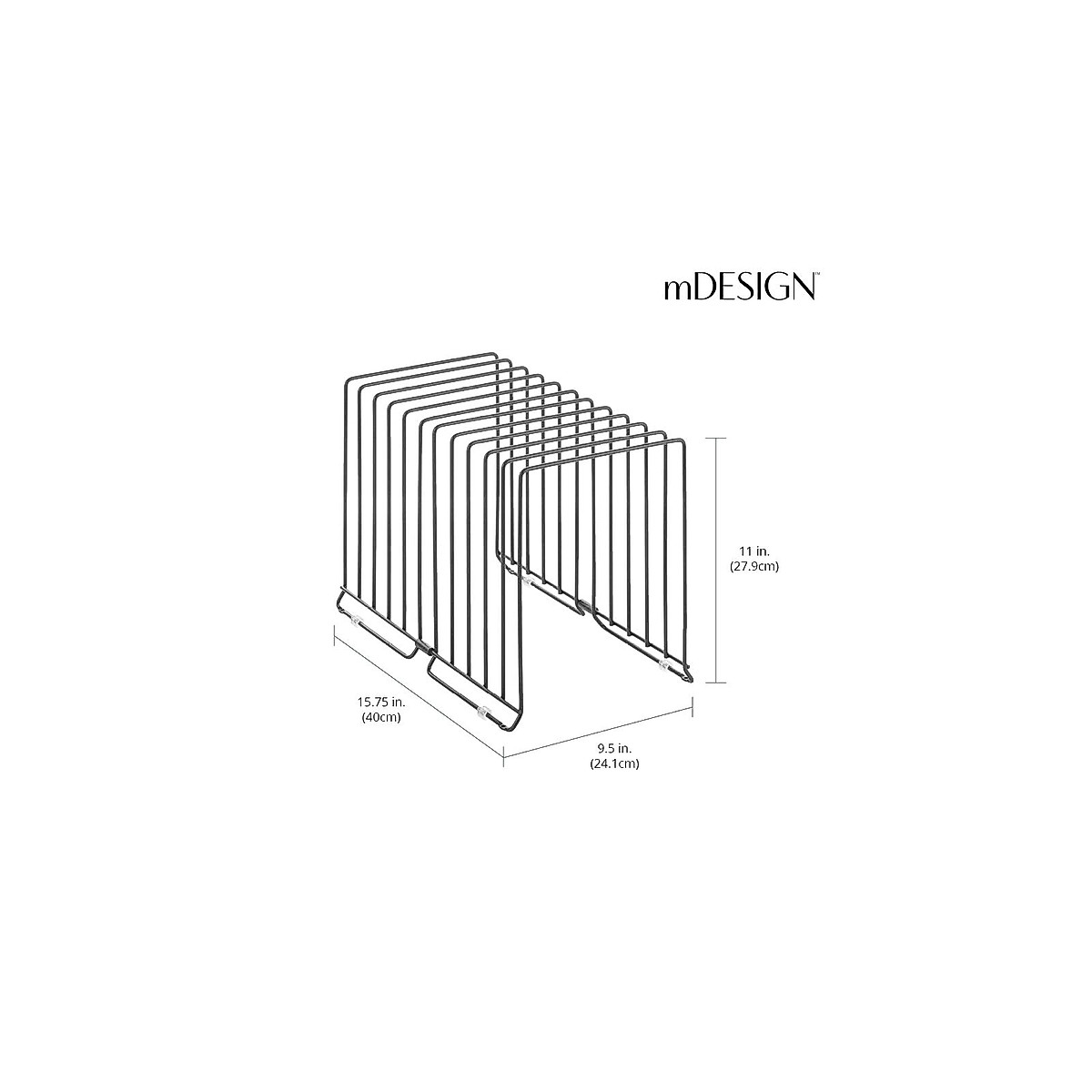 mDesign Metal Wire Organizer Rack for Kitchen Cabinet, Pantry, Shelves - Holder with 11 Slots for Skillets, Frying Pans, Lids, Cutting Boards, Vertical or Horizontal Placement, Extra Large - Dark Gray