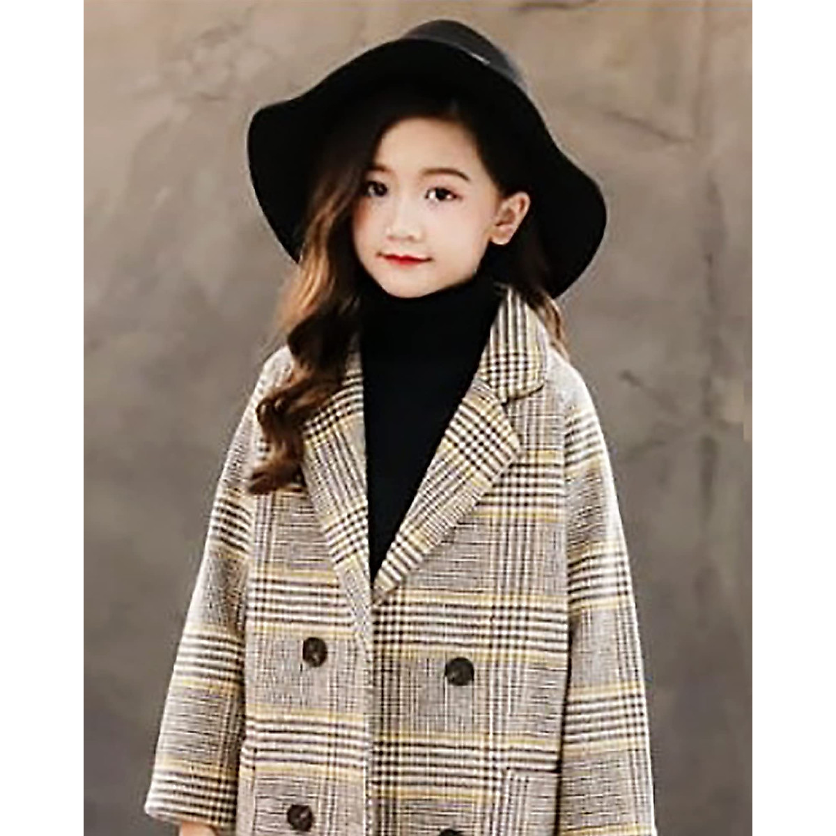 Wide-Brim Kids Girls Floppy-Hat Vintage Fedora Hats for Girl Boho Felt Bowler-Cap 3 to 8 Years (3-8 Years, Black)