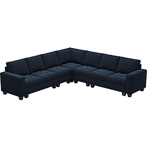 Belffin Modular Velvet Sectional L Shape Sofa Couch Oversized Convertible Sectional Sofa Couch with Reversible Chaise for Living Room Blue