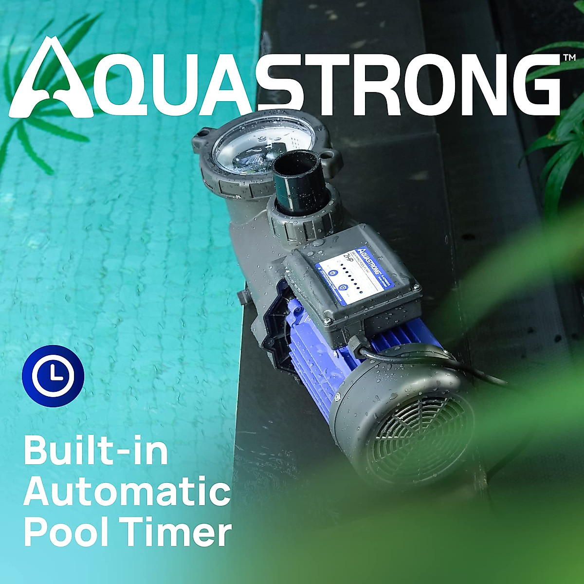 AQUASTRONG 1 HP In/Above Ground Pool Pump with Timer, 220V, 6100GPH, High Flow, Powerful Self Primming Swimming Pool Pumps with Filter Basket