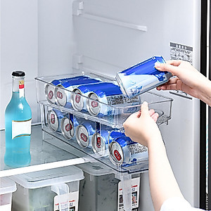 Natudeco Can Storage Dispenser for Fridge, Rolling Soda Can Organizer 2 Layer Refrigerator Beverage Holder Fridge Can Storage Rack for Drinks Cola Beer