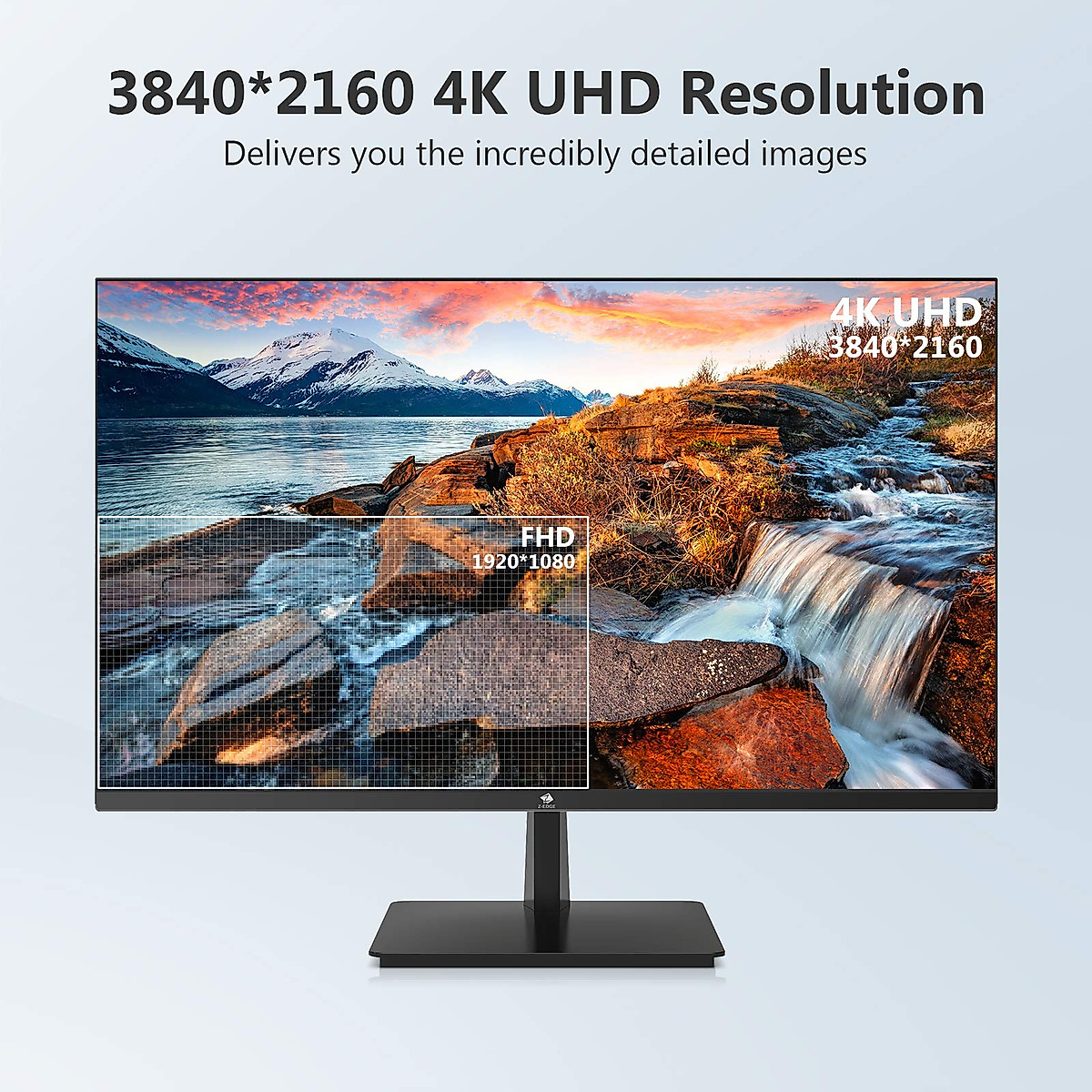 Z-Edge U27I4K 27-inch Gaming Monitor Ultra HD 4K 3840x2160 IPS LED Monitor, 250 cd/m², 4 ms Response Time, HDMIx2+DPx2, Built-in Speakers, FreeSync Technology