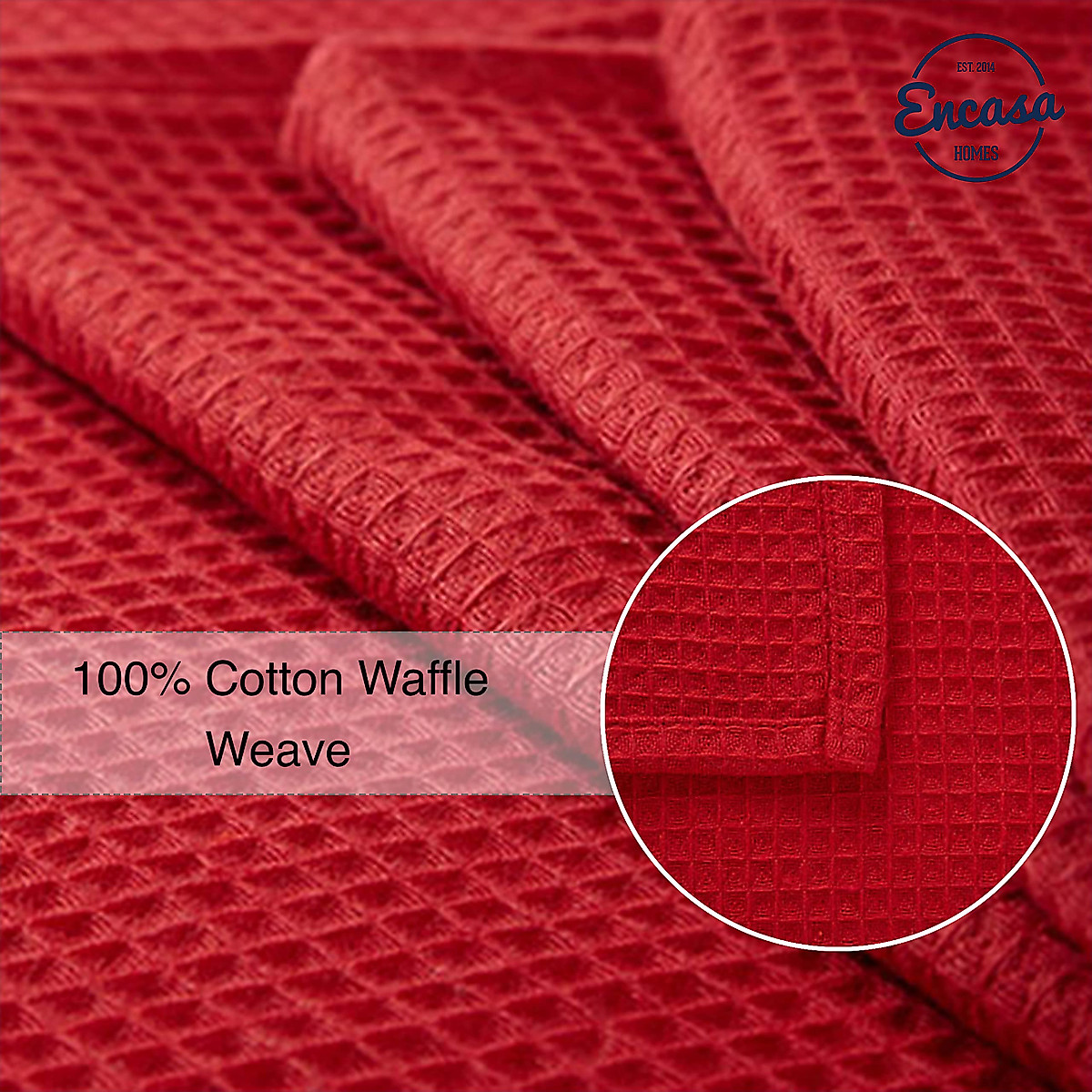 Encasa Homes Anti-Odour Waffle Kitchen Dish Towels, 18 x 28 inch (4 Pc Set) Highly Absorbent, Tea Towels for Cleaning & Quick Drying, Eco-Friendly Cotton - Red