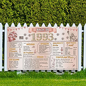 DARUNAXY Rose Gold Back in 1993 Banner, Happy 30th Birthday Party Decorations 30 Year Old Backdrop Party Supplies Pink and Gold Vintage 1993 Birthday Poster for Girls Photography Background for Women