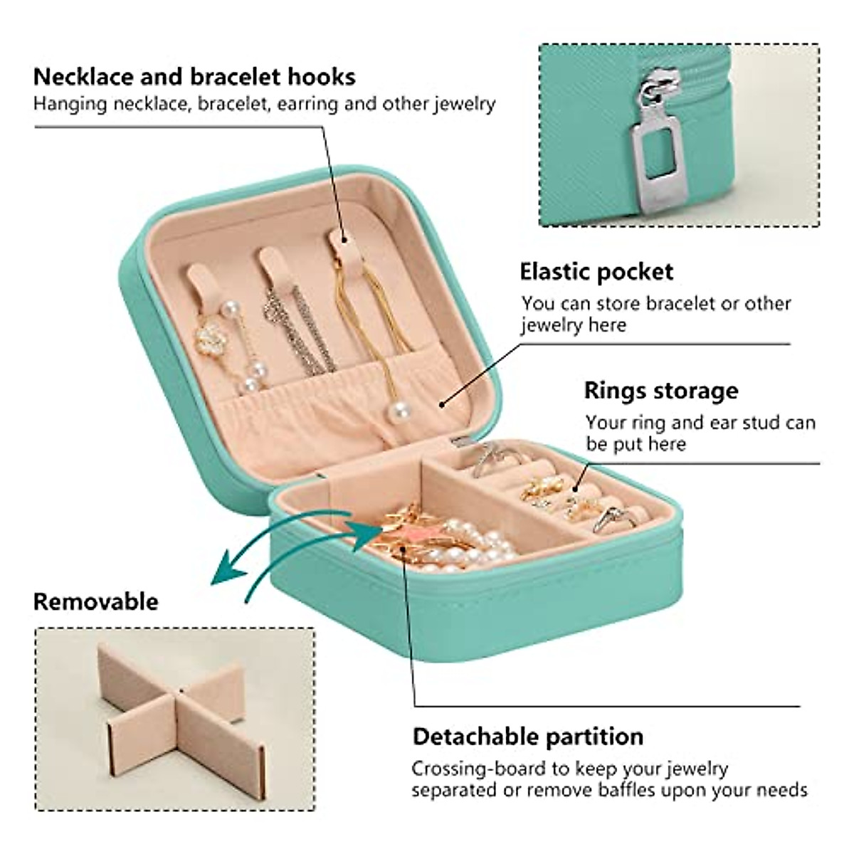 Tatenale Travel Jewelry Case Box Small Mini Jewelry Organizer Display Storage for Ring Earrings Necklace Girls Women Men Floral Black Aqua